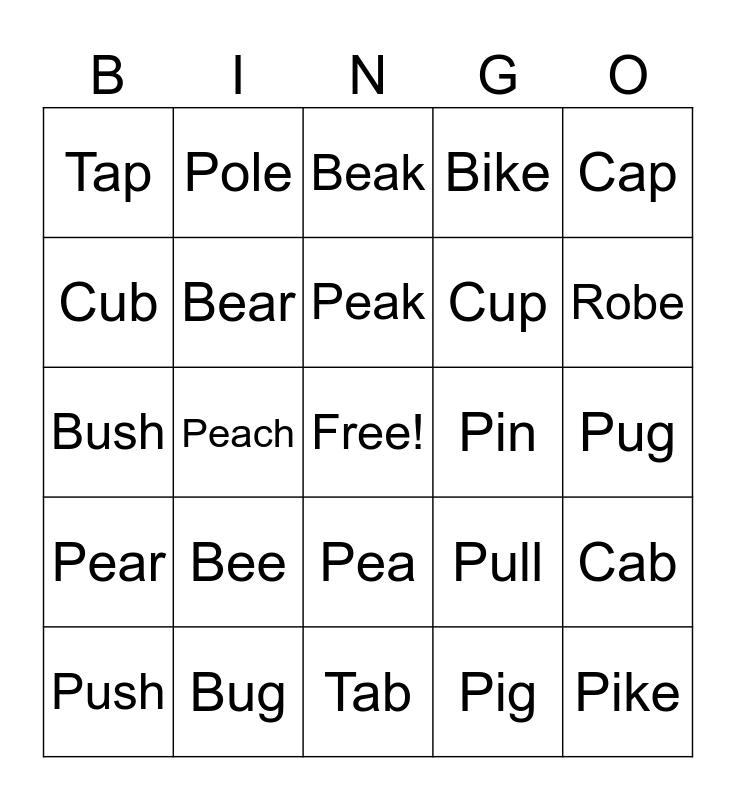 /P/ vs /B/ Bingo Card