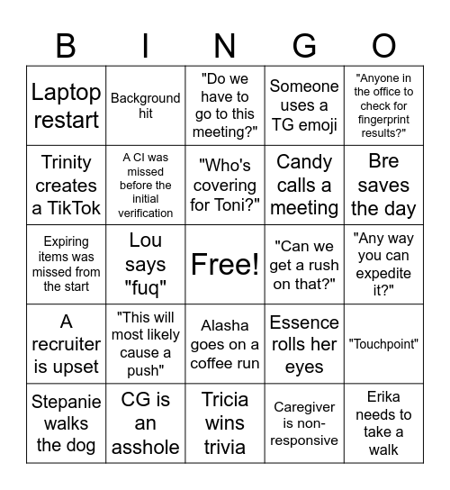 And just like that, she was gone Bingo Card