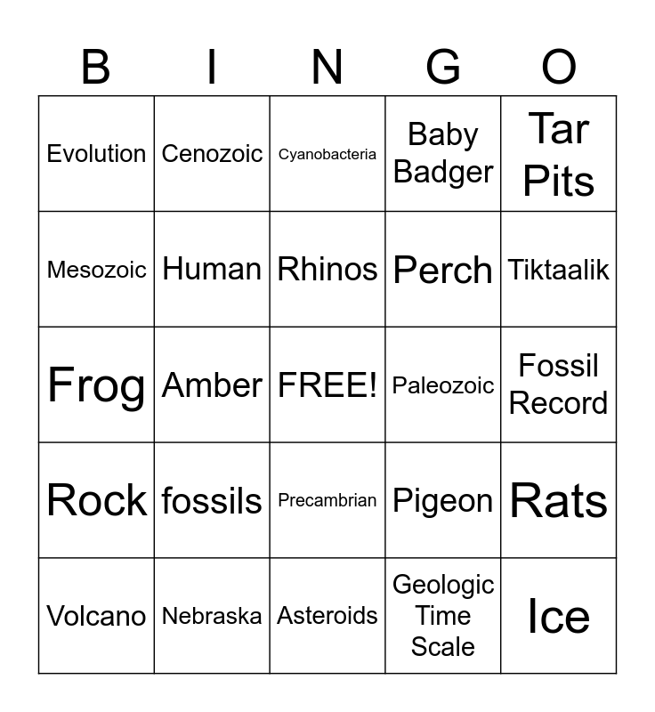 FOSSILS Bingo Card