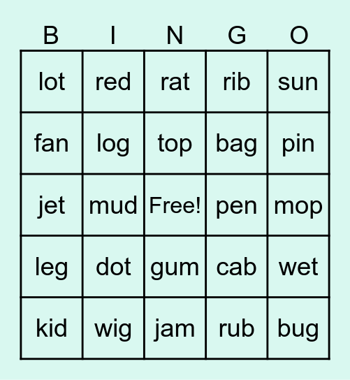 BINGO (CVC WORDS) Bingo Card