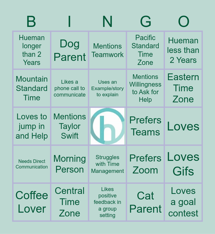 Manual of Me Bingo Card