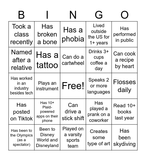 PM Happy Hour Bingo Card