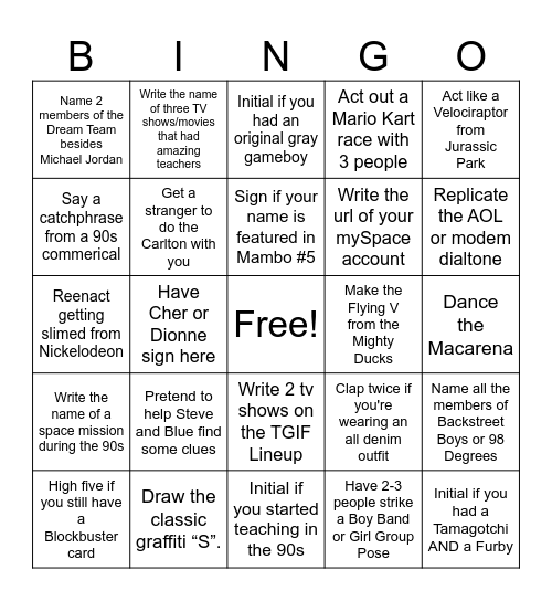 Ultimate 90s Bingo SEEC2024 Bingo Card