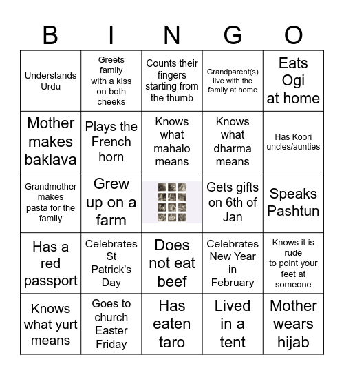 Personal Identity Bingo Card