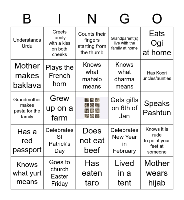 Personal Identity Bingo Card