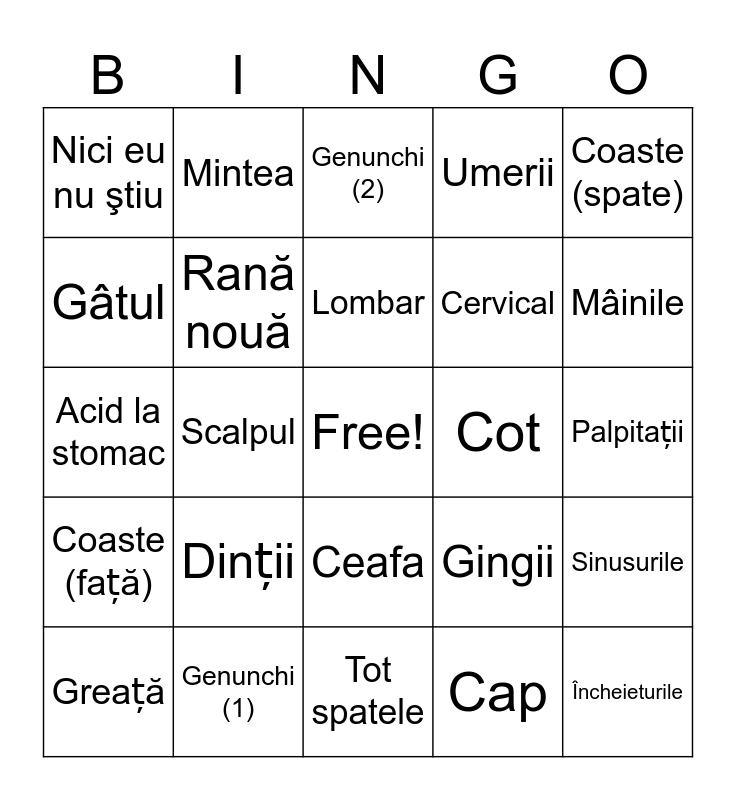 Ce ma doare azi? Bingo Card