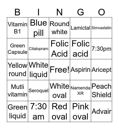 MEDICATION Bingo Card