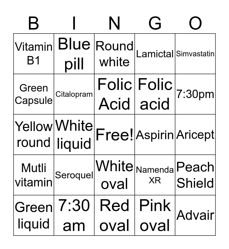 MEDICATION Bingo Card