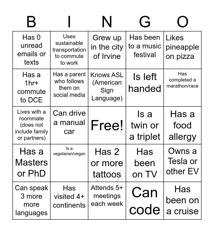 DCE - Blackout BINGO Card