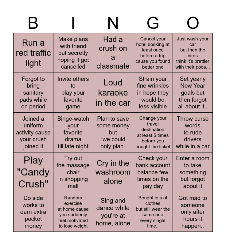 What Have You Done? Bingo Card