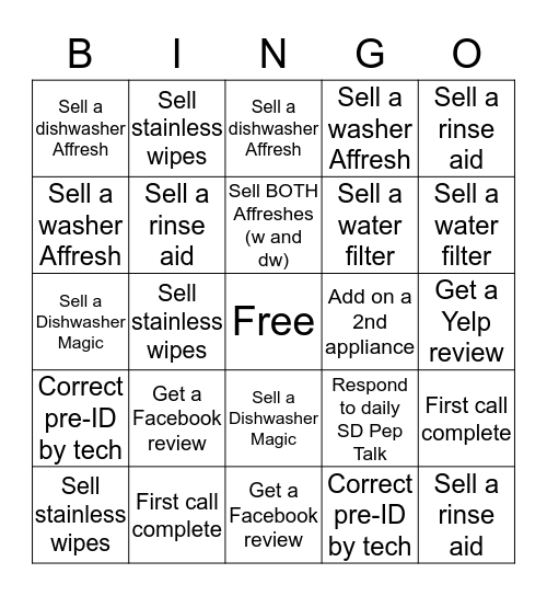 Appliance Bingo! Bingo Card