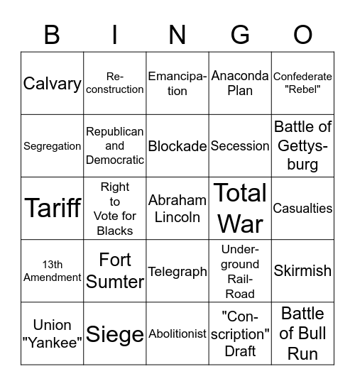 Civil War Bingo Card