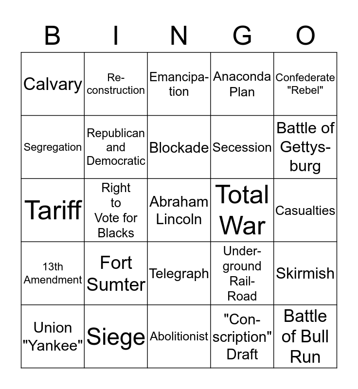 Civil War Bingo Card