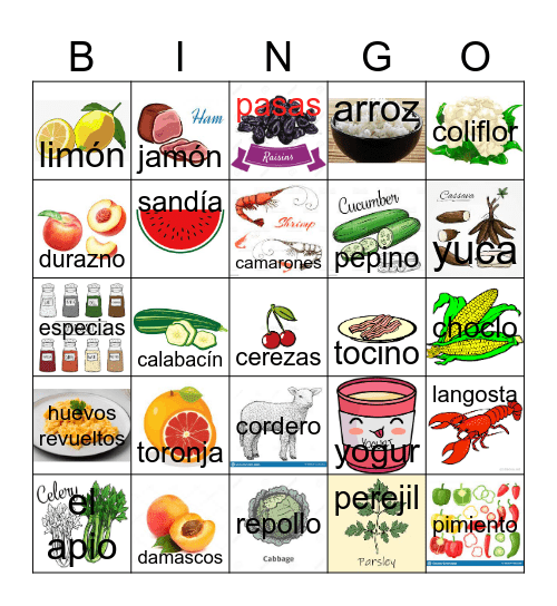 CCHS--Spanish 3,Unidad 4, La Comida Bingo Card
