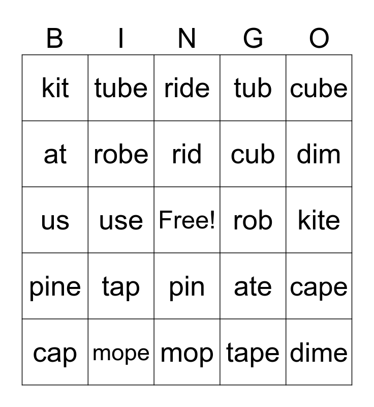 CVCe and CVC 1 Bingo Card