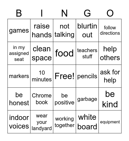 CLASSROOM RULES Bingo Card