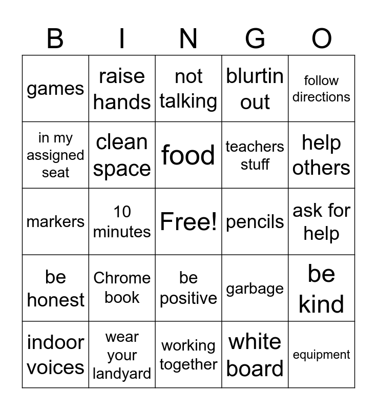 CLASSROOM RULES Bingo Card