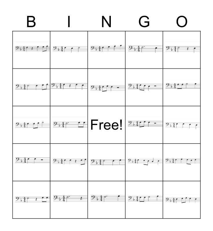 TB Sightreading Bingo Card