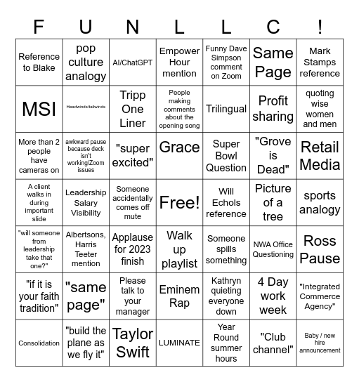 Team Meeting: 2023 Year in Review Bingo Card