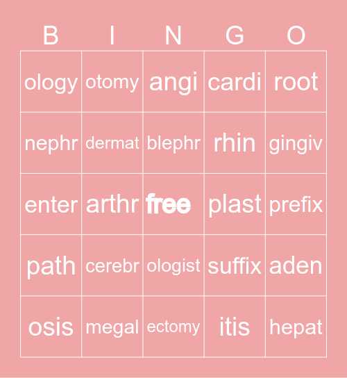 H E A L T H T E R M B I N G O Bingo Card