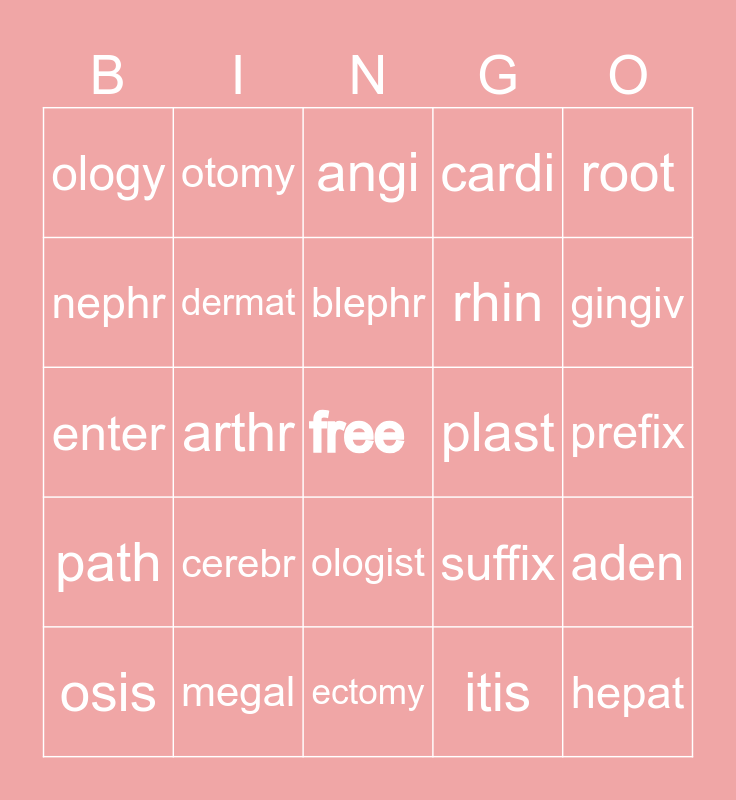 H E A L T H T E R M B I N G O Bingo Card