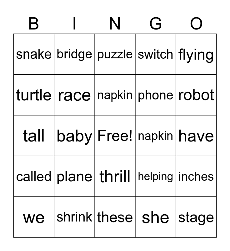 UFLI Review Bingo Card