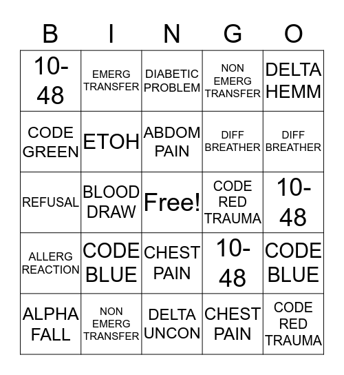 EMS WEEK CALL BINGO Card