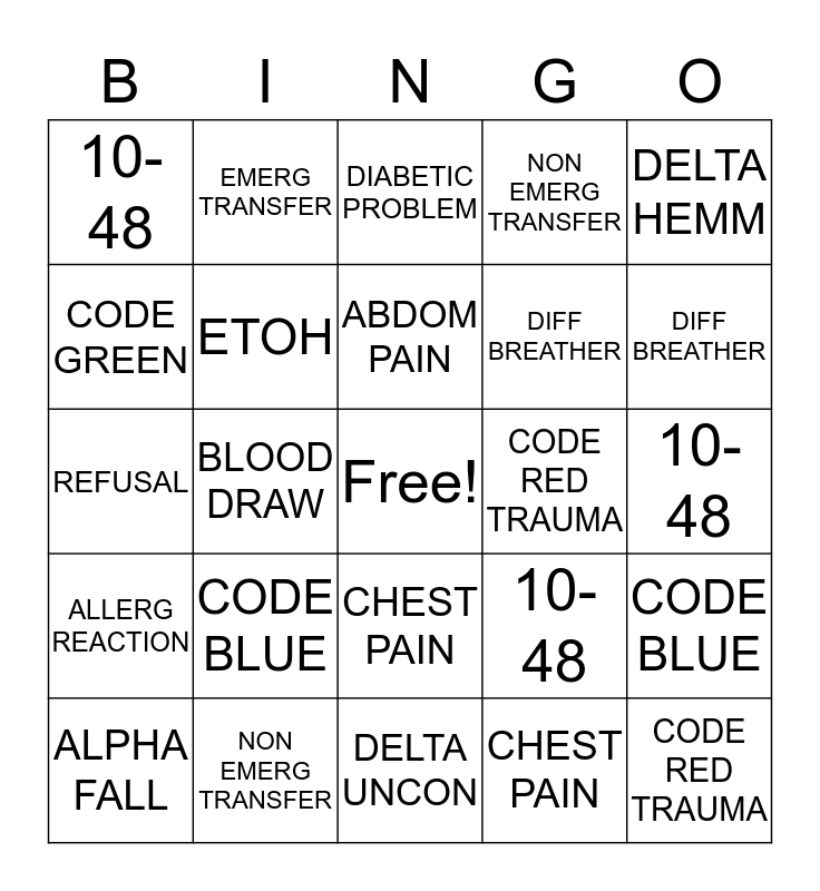 EMS WEEK CALL BINGO Card