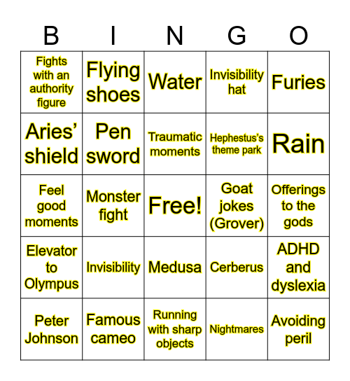 Percy Jackson Bingo Card