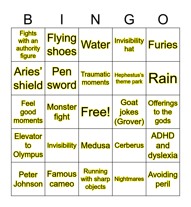 Percy Jackson Bingo Card