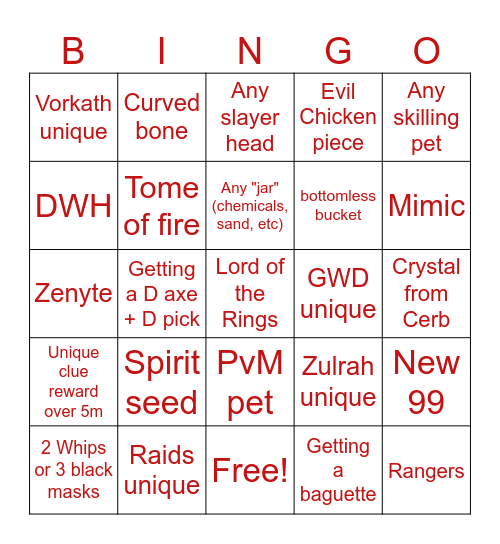 OSRS Bingo Card