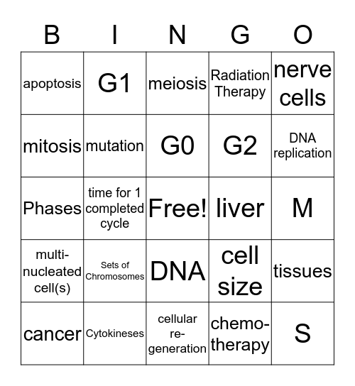 The Cell Cycle Bingo Card