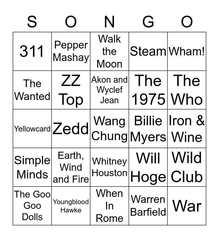 SONGO GAME 4 Bingo Card