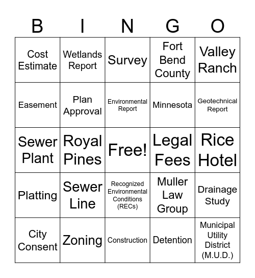 Bauer Real Estate Bingo Card