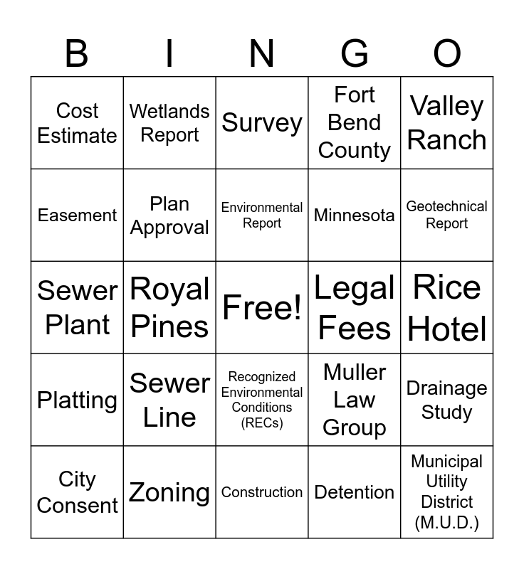 Bauer Real Estate Bingo Card
