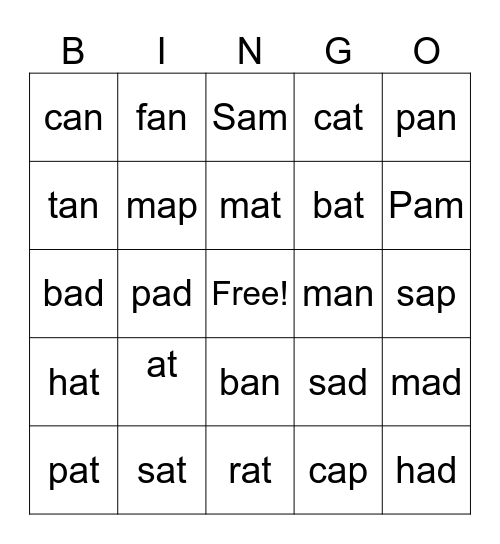 CVC Word Bingo Card