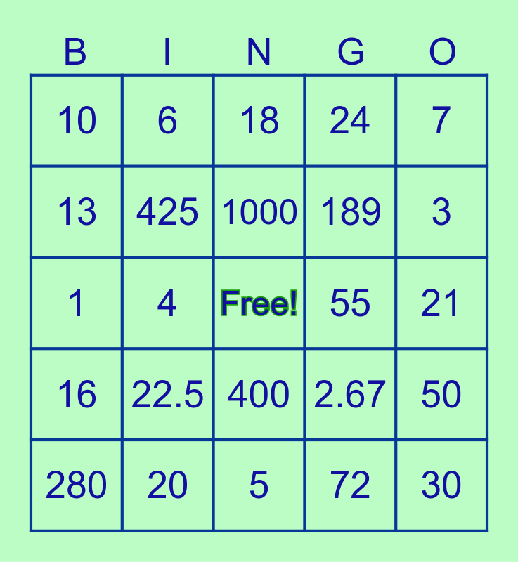 5.07 Proportions Bingo Card