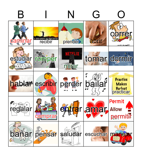 Verbos regulares en español Bingo Card