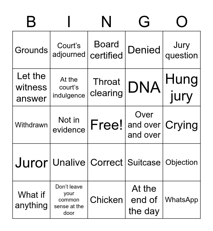 Recovery Addict Bingo Card
