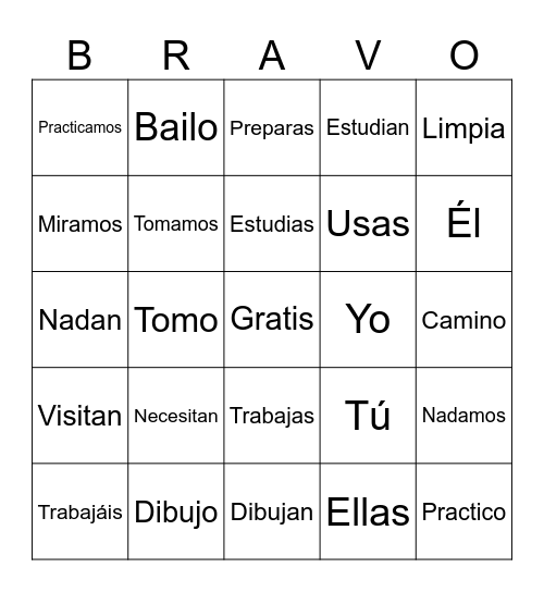 -AR Presente Simple Bingo Card