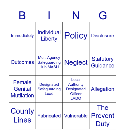 Safeguarding Bingo Card