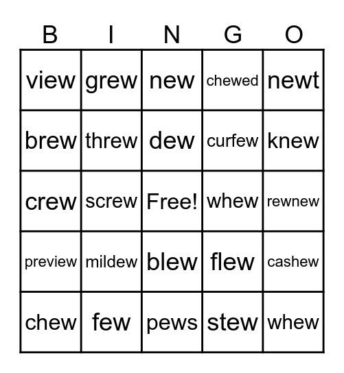 ew vowel team Bingo Card
