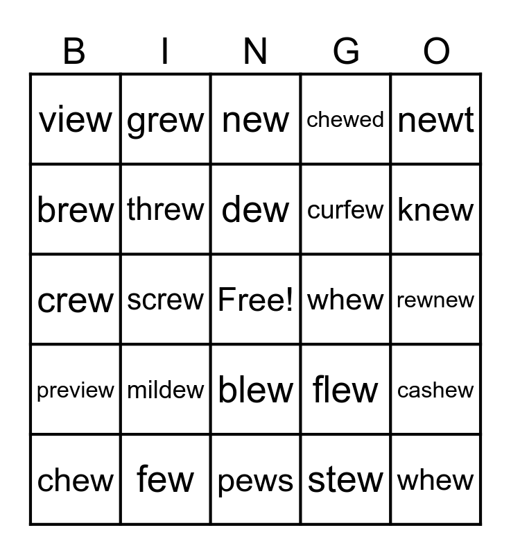 ew vowel team Bingo Card