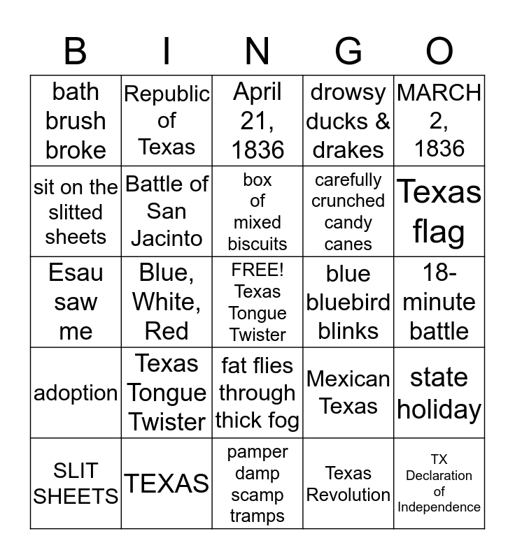 TEXAS TONGUE-TWISTER BINGO Card