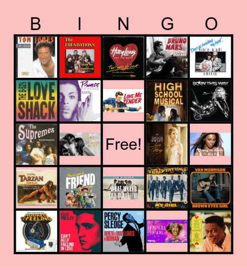 Valentine's Music Bingo Card