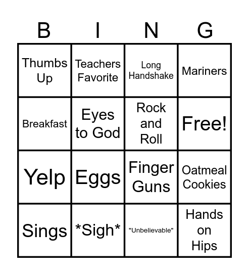 Tim Bingo Card