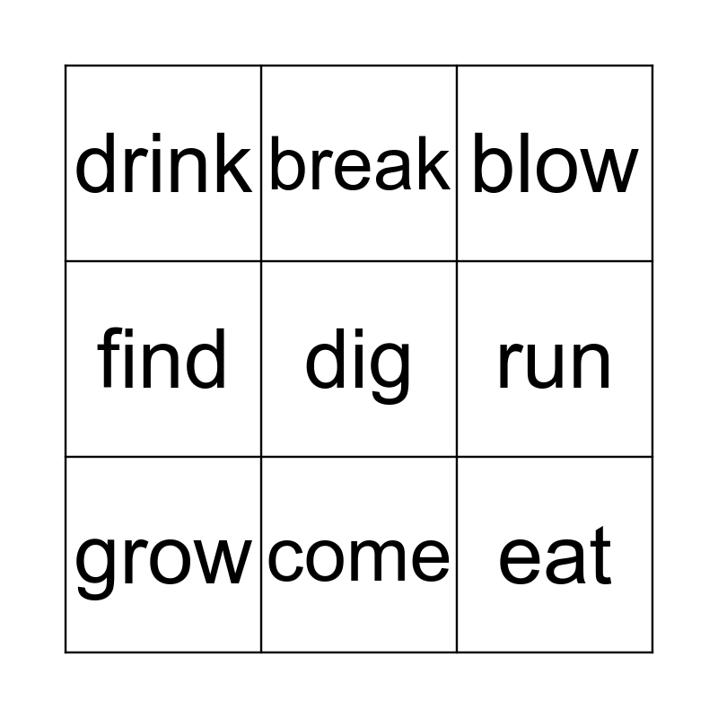 Present Tense Bingo Card