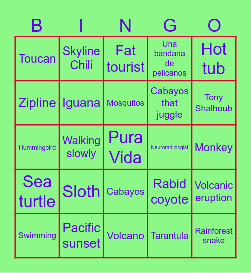 Costa Rica Bingo Card