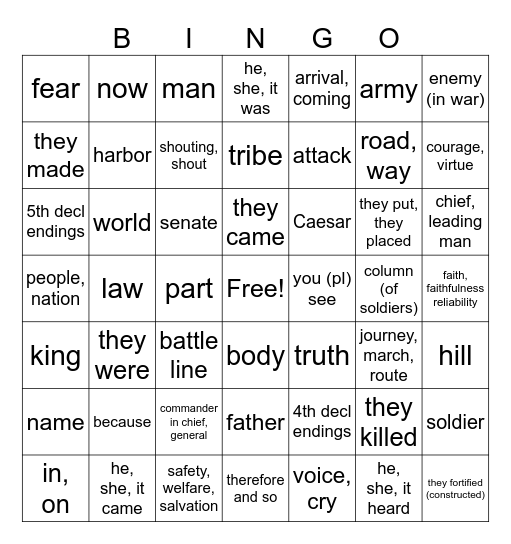 Henle Latin Bingo Lessons 3-4-5!!! Bingo Card