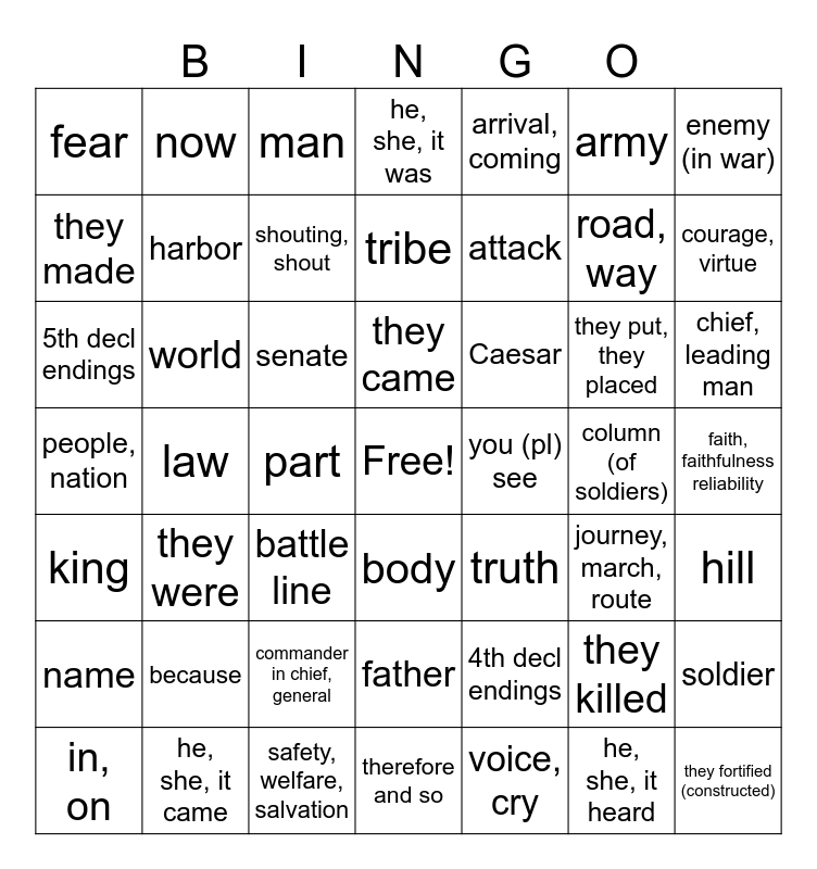 Henle Latin Bingo Lessons 3-4-5!!! Bingo Card